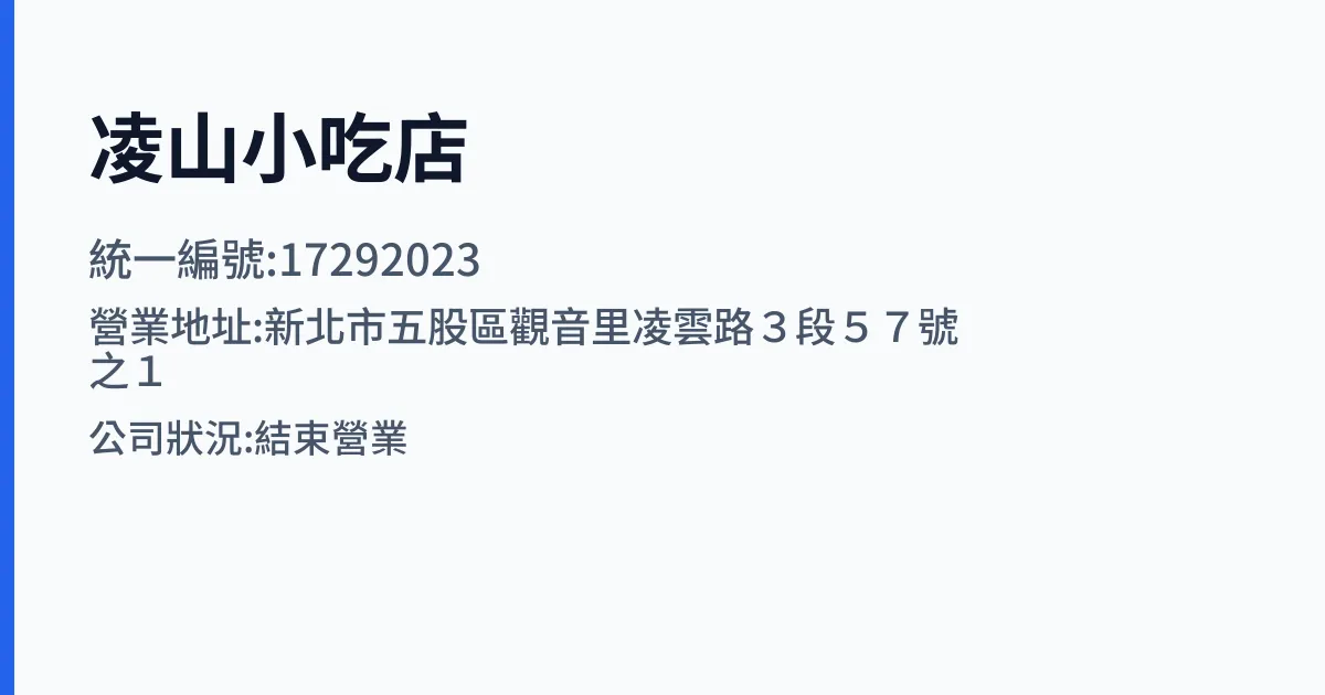 凌山小吃店 - 統編 17292023(新北市) 公司登記資料與營業項目詳細圖表