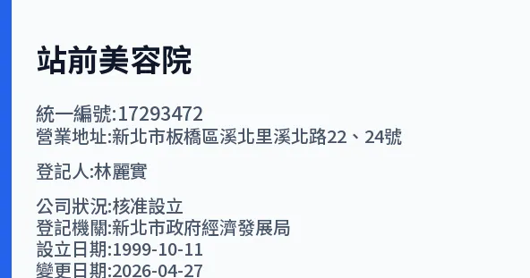站前美容院的照片-統編 17293472(新北市) 公司登記資料與營業項目詳細圖表