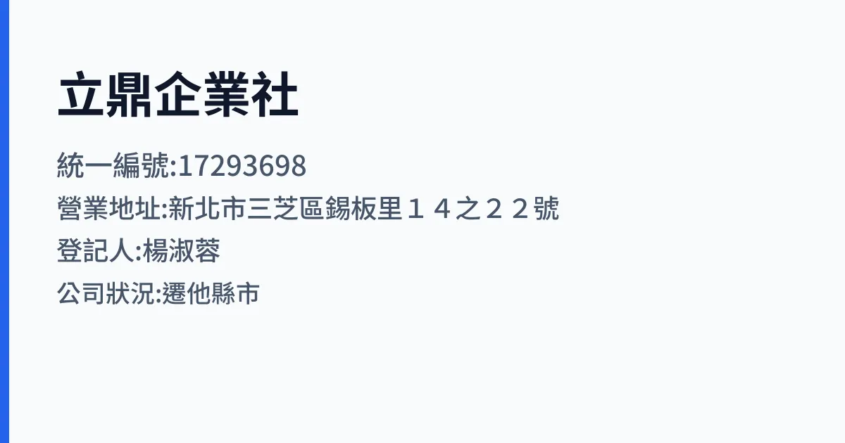 立鼎企業社 - 統編 17293698(桃園市) 公司登記資料與營業項目詳細圖表