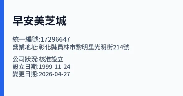 早安美芝城的照片-統編 17296647(彰化縣) 公司登記資料與營業項目詳細圖表