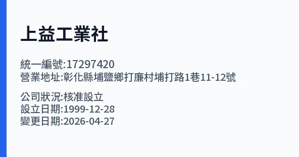 上益工業社的照片-統編 17297420(彰化縣) 公司登記資料與營業項目詳細圖表