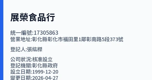 展榮食品行的照片-統編 17305863(彰化縣) 公司登記資料與營業項目詳細圖表