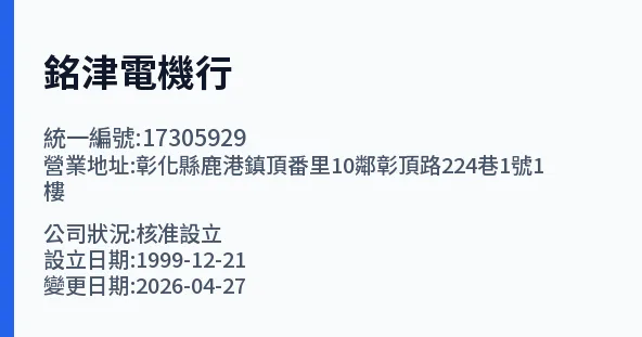 銘津電機行的照片-統編 17305929(彰化縣) 公司登記資料與營業項目詳細圖表