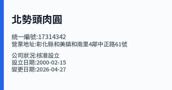 北勢頭肉圓的照片-統編 17314342(彰化縣) 公司登記資料與營業項目詳細圖表
