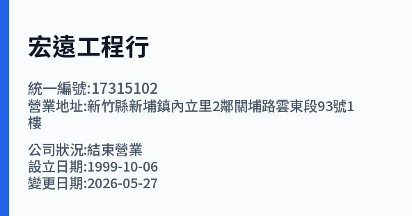 宏遠工程行的照片-統編 17315102(新竹縣) 公司登記資料與營業項目詳細圖表