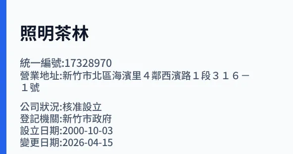 照明茶林的照片-統編 17328970(新竹市) 公司登記資料與營業項目詳細圖表