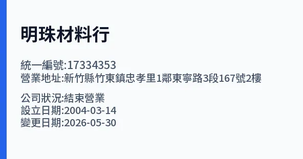明珠材料行的照片-統編 17334353(新竹縣) 公司登記資料與營業項目詳細圖表