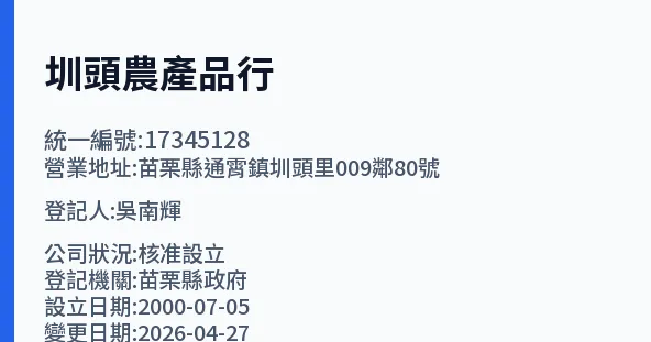 圳頭農產品行的照片-統編 17345128(苗栗縣) 公司登記資料與營業項目詳細圖表