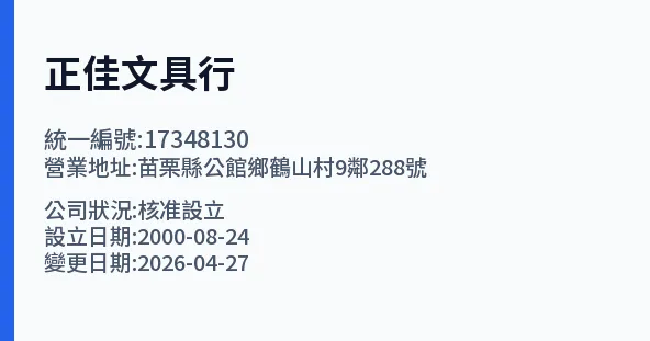 正佳文具行的照片-統編 17348130(苗栗縣) 公司登記資料與營業項目詳細圖表