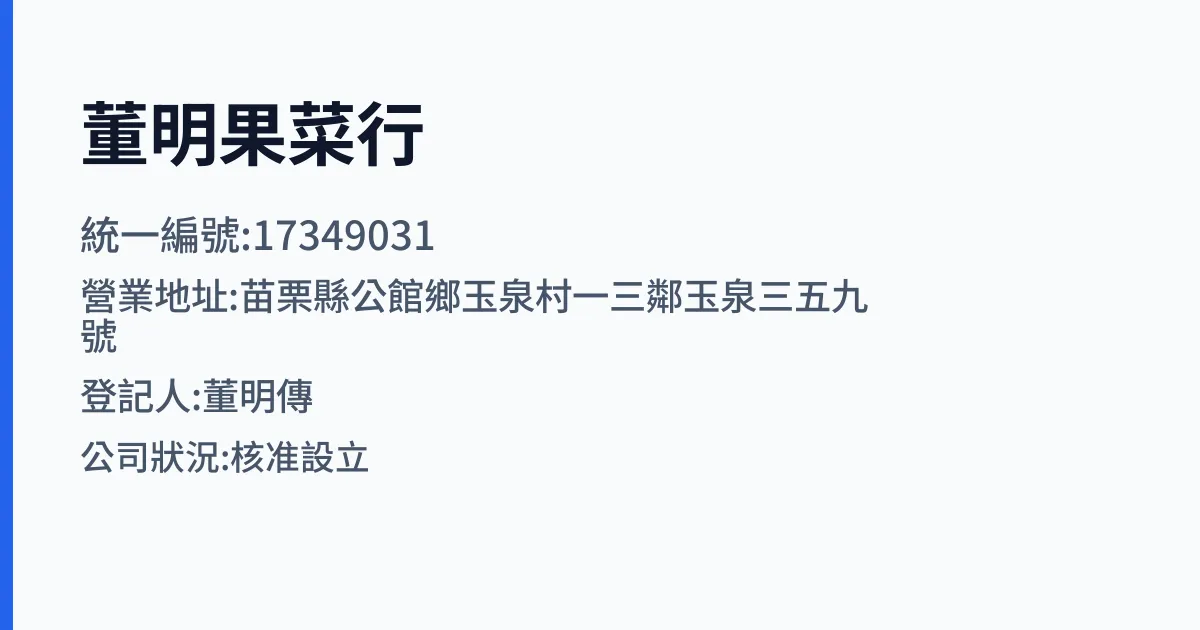 董明果菜行 - 統編 17349031(苗栗縣) 公司登記資料與營業項目詳細圖表