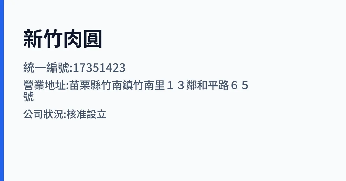 新竹肉圓 - 統編 17351423(苗栗縣) 公司登記資料與營業項目詳細圖表