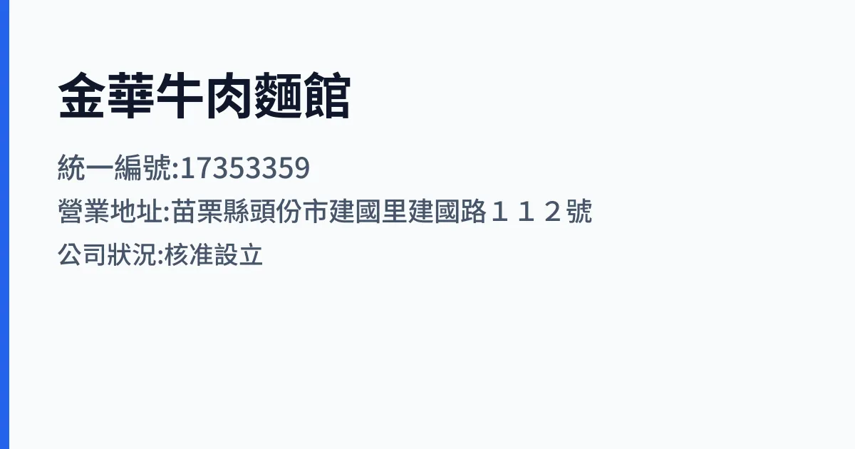 金華牛肉麵館 - 統編 17353359(苗栗縣) 公司登記資料與營業項目詳細圖表