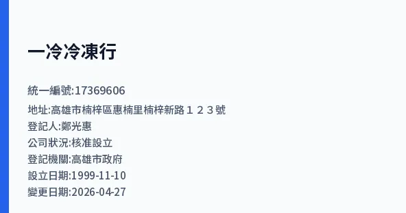 一冷冷凍行的照片-統編 17369606(高雄市) 公司登記資料與營業項目詳細圖表