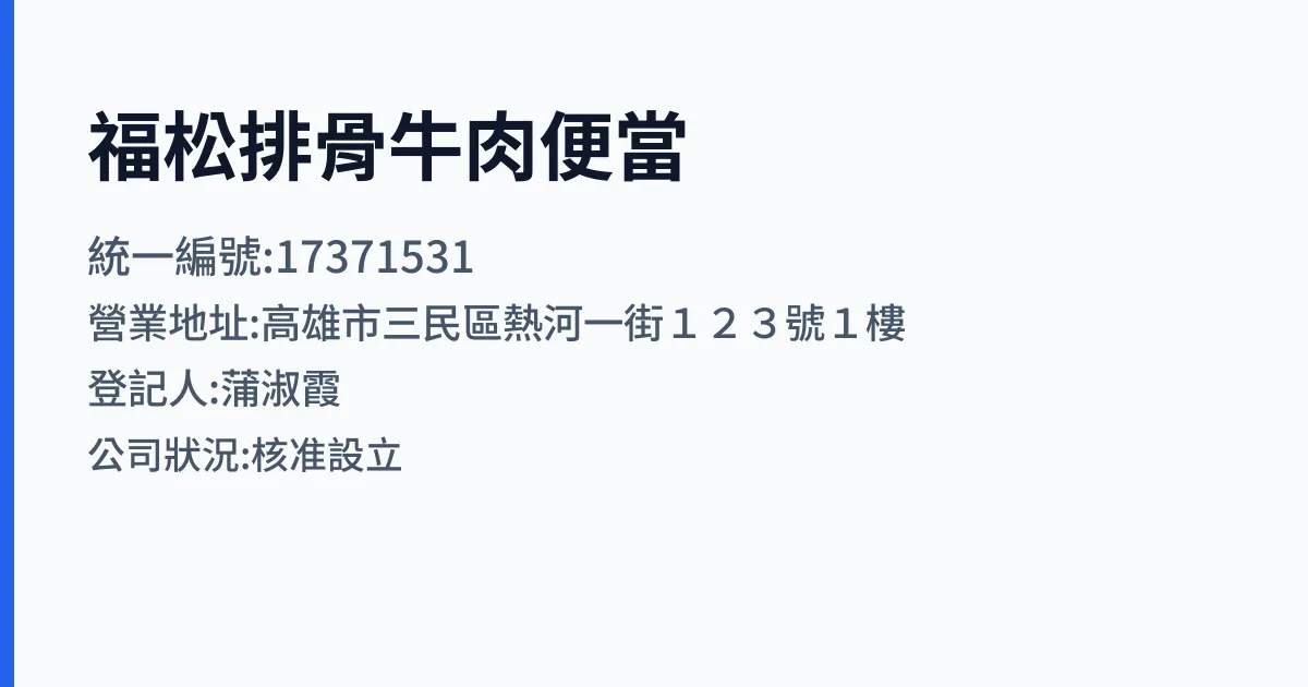 福松排骨牛肉便當 - 統編 17371531(高雄市) 公司登記資料與營業項目詳細圖表