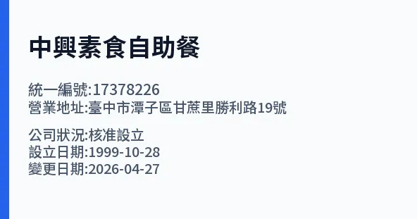 中興素食自助餐的照片-統編 17378226(臺中市) 公司登記資料與營業項目詳細圖表
