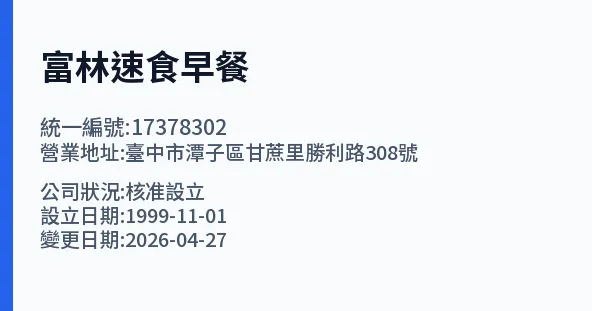 富林速食早餐的照片-統編 17378302(臺中市) 公司登記資料與營業項目詳細圖表