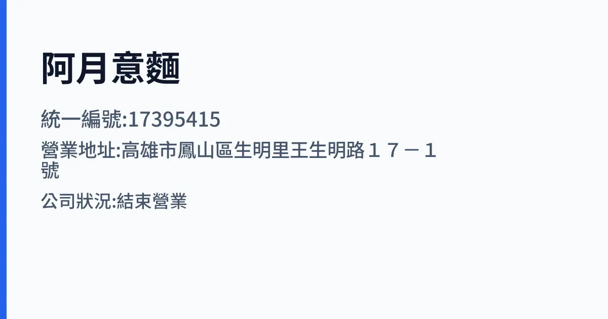 阿月意麵 - 統編 17395415(高雄市) 公司登記資料與營業項目詳細圖表