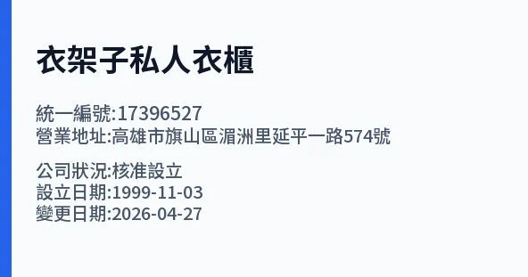 衣架子私人衣櫃的照片-統編 17396527(高雄市) 公司登記資料與營業項目詳細圖表