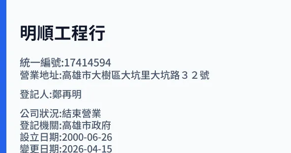 明順工程行的照片-統編 17414594(高雄市) 公司登記資料與營業項目詳細圖表