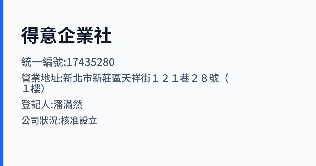 得意企業社 - 統編 17435280(新北市) 公司登記資料與營業項目詳細圖表