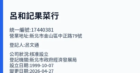 呂和記果菜行的照片-統編 17440381(新北市) 公司登記資料與營業項目詳細圖表