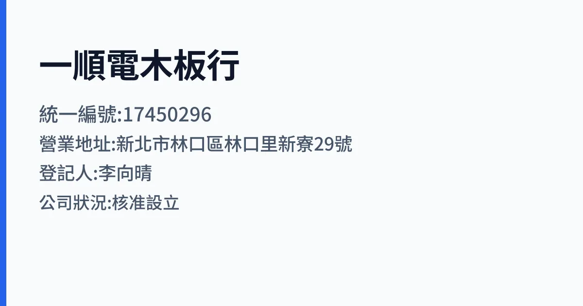 一順電木板行 - 統編 17450296(新北市) 公司登記資料與營業項目詳細圖表