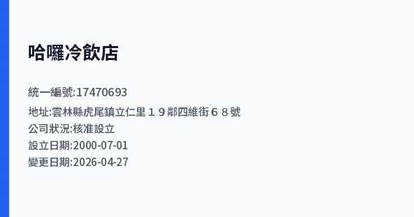 哈囉冷飲店的照片-統編 17470693(雲林縣) 公司登記資料與營業項目詳細圖表