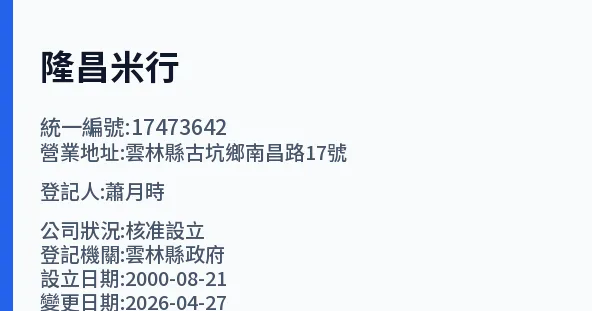 隆昌米行的照片-統編 17473642(雲林縣) 公司登記資料與營業項目詳細圖表