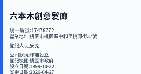 六本木創意髮廊的照片-統編 17478772(桃園市) 公司登記資料與營業項目詳細圖表