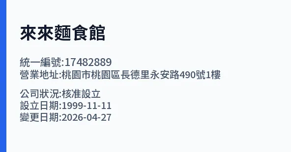 來來麵食館的照片-統編 17482889(桃園市) 公司登記資料與營業項目詳細圖表
