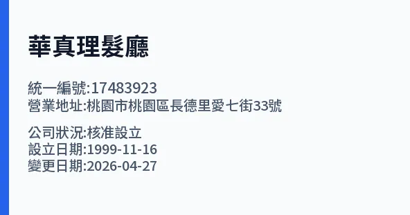 華真理髮廳的照片-統編 17483923(桃園市) 公司登記資料與營業項目詳細圖表