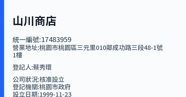 山川商店的照片-統編 17483959(桃園市) 公司登記資料與營業項目詳細圖表