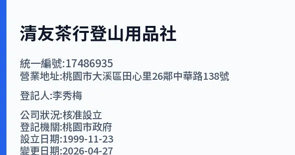 清友茶行登山用品社的照片-統編 17486935(桃園市) 公司登記資料與營業項目詳細圖表