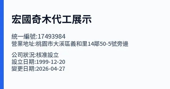 宏國奇木代工展示的照片-統編 17493984(桃園市) 公司登記資料與營業項目詳細圖表