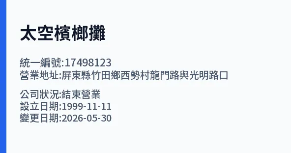 太空檳榔攤的照片-統編 17498123(屏東縣) 公司登記資料與營業項目詳細圖表