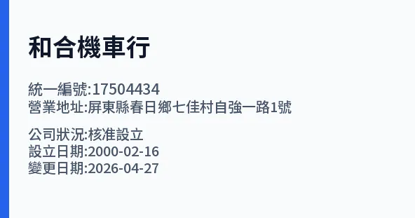 和合機車行的照片-統編 17504434(屏東縣) 公司登記資料與營業項目詳細圖表
