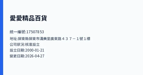 愛愛精品百貨的照片-統編 17507853(屏東縣) 公司登記資料與營業項目詳細圖表
