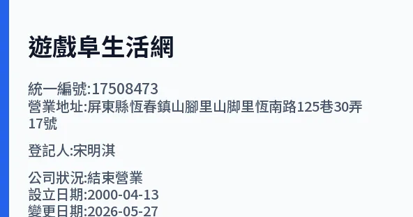 遊戲阜生活網的照片-統編 17508473(屏東縣) 公司登記資料與營業項目詳細圖表