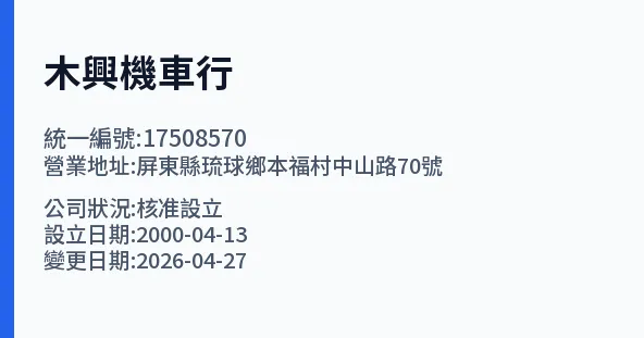 木興機車行的照片-統編 17508570(屏東縣) 公司登記資料與營業項目詳細圖表
