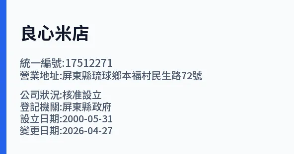 良心米店的照片-統編 17512271(屏東縣) 公司登記資料與營業項目詳細圖表