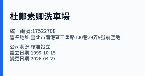杜鄭素卿洗車場的照片-統編 17522708(臺北市) 公司登記資料與營業項目詳細圖表
