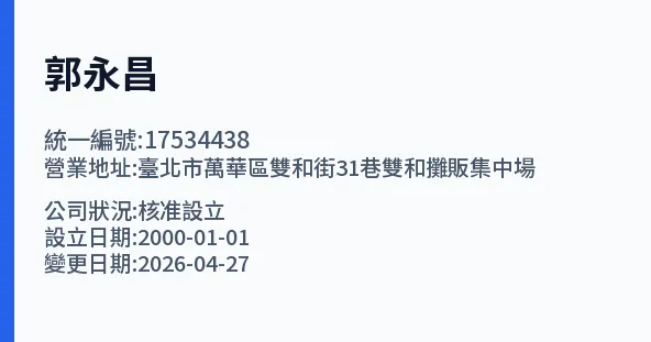郭永昌的照片-統編 17534438(臺北市) 公司登記資料與營業項目詳細圖表