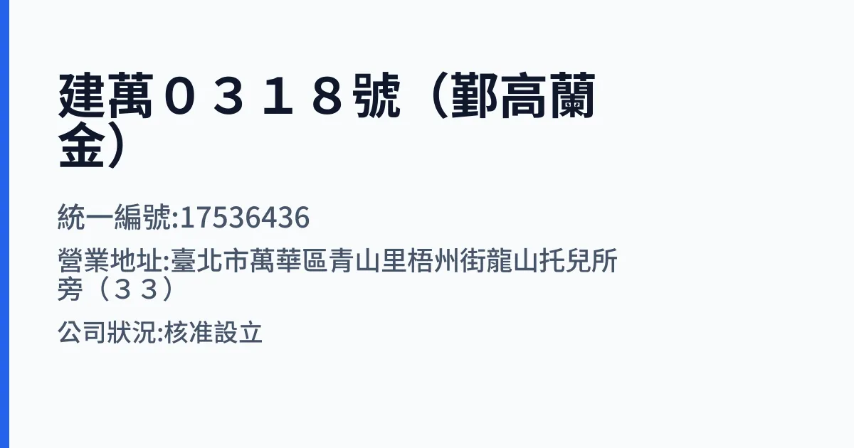 建萬０３１８號（鄞高蘭金） - 統編 17536436(臺北市) 公司登記資料與營業項目詳細圖表