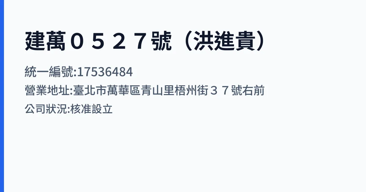 建萬０５２７號（洪進貴） - 統編 17536484(臺北市) 公司登記資料與營業項目詳細圖表