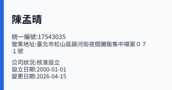 陳孟晴的照片-統編 17543035(臺北市) 公司登記資料與營業項目詳細圖表