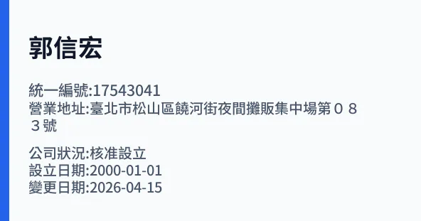 郭信宏的照片-統編 17543041(臺北市) 公司登記資料與營業項目詳細圖表
