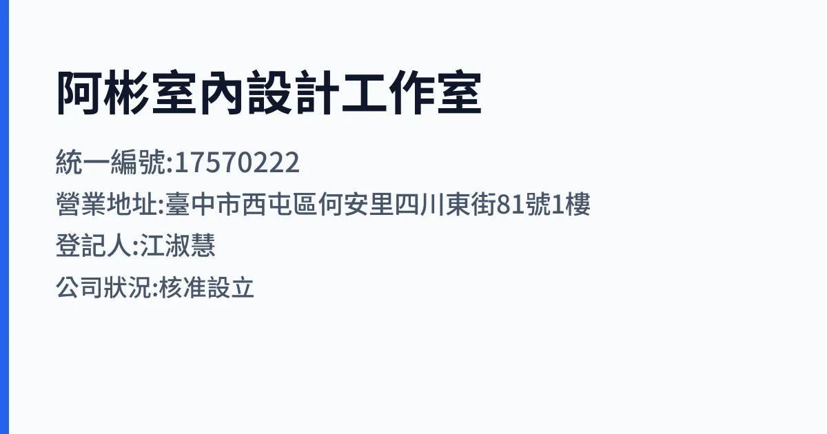 阿彬室內設計工作室 - 統編 17570222(臺中市) 公司登記資料與營業項目詳細圖表