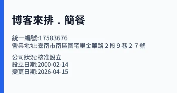 博客來排﹒簡餐的照片-統編 17583676(臺南市) 公司登記資料與營業項目詳細圖表