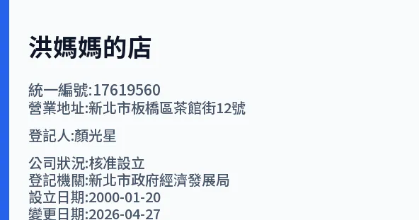 洪媽媽的店的照片-統編 17619560(新北市) 公司登記資料與營業項目詳細圖表