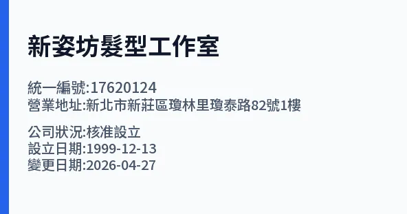 新姿坊髮型工作室的照片-統編 17620124(新北市) 公司登記資料與營業項目詳細圖表